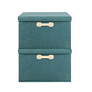 FHDD Linen Fabric Foldable Storage Bins Organizer Collapsible Storage Boxes Containers Organization Baskets Cube Decorative for room Closet storage bins (Morandi Green, XL 19*16*11 inches) 2 Pack.