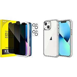 JETech iPhone 13 6.1-Inch Privacy Screen Protector with Camera Lens Protector and Bumper Case Bundle
