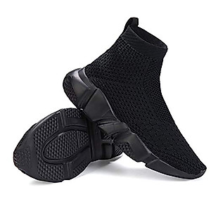 Casbeam Boys and Girls Breathable Lightweight Fashion Casual Sports Walking Shoes Running Sneakers 054 High Top All Black 36