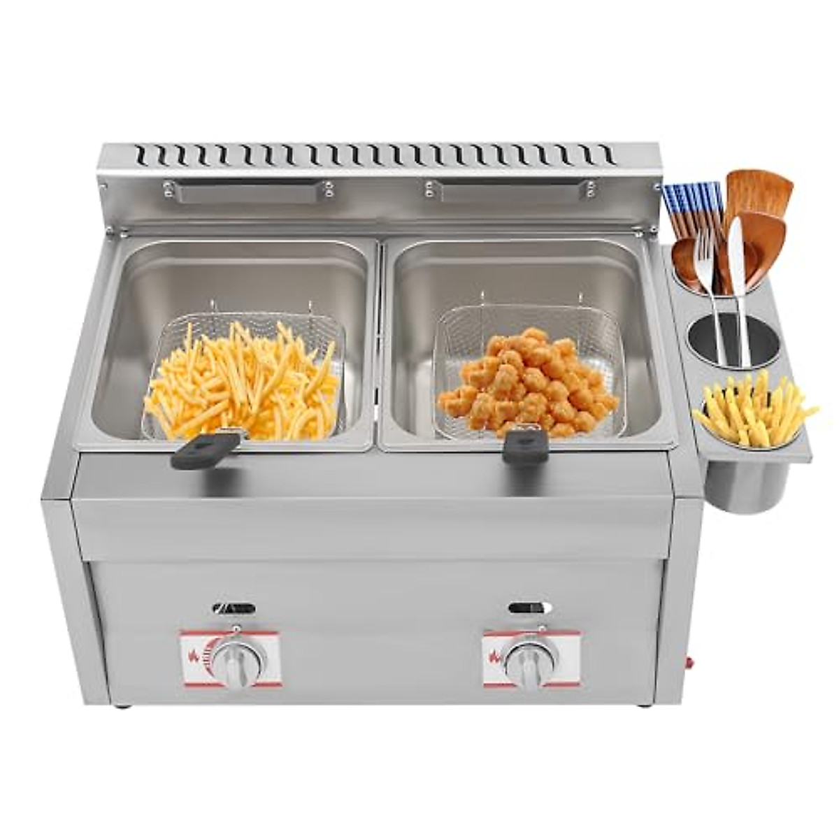 Deep Fryer Electric Deep Fat Fryers with 2 Baskets Commercial Countertop LPG Gas Fryer with Lid Stainless Steel 6L*2 Deep Fryer for French Fries Turkey Donuts Restaurant Home Kitchen