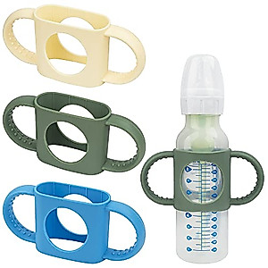 3 Pack Bottle Handles Compatible with Dr Brown Narrow Baby Bottles and Wide-Neck Bottles Non-Slip Easy Grip Handles - BPA-Free Food Grade Silicone Dishwasher Safe - Milk White, Green, Blue