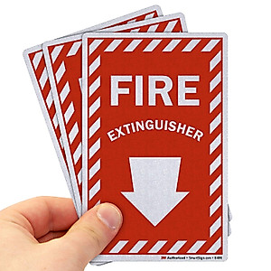 SmartSign Fire Extinguisher Label with Down Arrow | 4" x 6" 3M Engineer Grade Reflective, Pack of 3