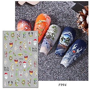 JMEOWIO 10 Sheets Christmas Nail Art Stickers Decals Self-Adhesive Pegatinas Uñas Snowflake Xmas Winter Holiday Cute Nail Supplies Nail Art Design Decoration Accessories
