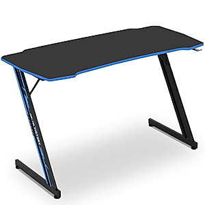 XXkseh 47 in Gaming Desk Z-Shaped Home Computer Desk with Hook Large Gaming Table for Work Study, PC Gaming Workstation with Carbon Fiber Surface, Sturdy Metal Frame, Stable and Durable, Red
