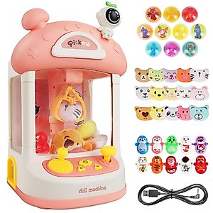 Dulsaera Claw Machine Kids, Mini Candy Machine Vending Arcade Game Toys Girls 3 4 5 6 7 Year Old, Grabber Prize Dispenser Toy w/ 35 Plush Toys Perfect Christmas & Birthday Gifts Ages 8-12 Pink