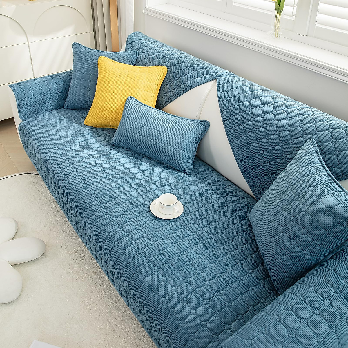 MIFXIN Sofa Cover 1 2 3 Cushion Couch Sectional Sofa Slipcover Universal Anti-Slip Furniture Protector for Living Room Loveseat Recliner L Shaped Armrest Backrest (Only 1 Piece) Blue 36''x63''