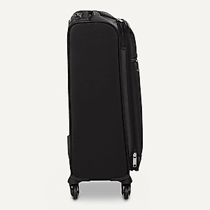 Amazon Basics Luggage, 30" Large Checked Softside Suitcase With Wheels, With Four 360-Degree Multi-directional Spinner Wheels, Expandable Space, Zippered Pocket and Straps, Telescopic Handle, Black