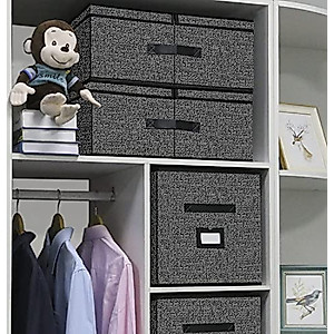 Onlyeasy Fabric Foldable Large Storage Boxes 2 Pack- Bins Cubes Dividers Containers Baskets Cloth Closet Shelf Cubby Bookcase Baby Organizer for Home with 2 Lids, 19.7"x16.5"x7.9", Black, MNALB50P2