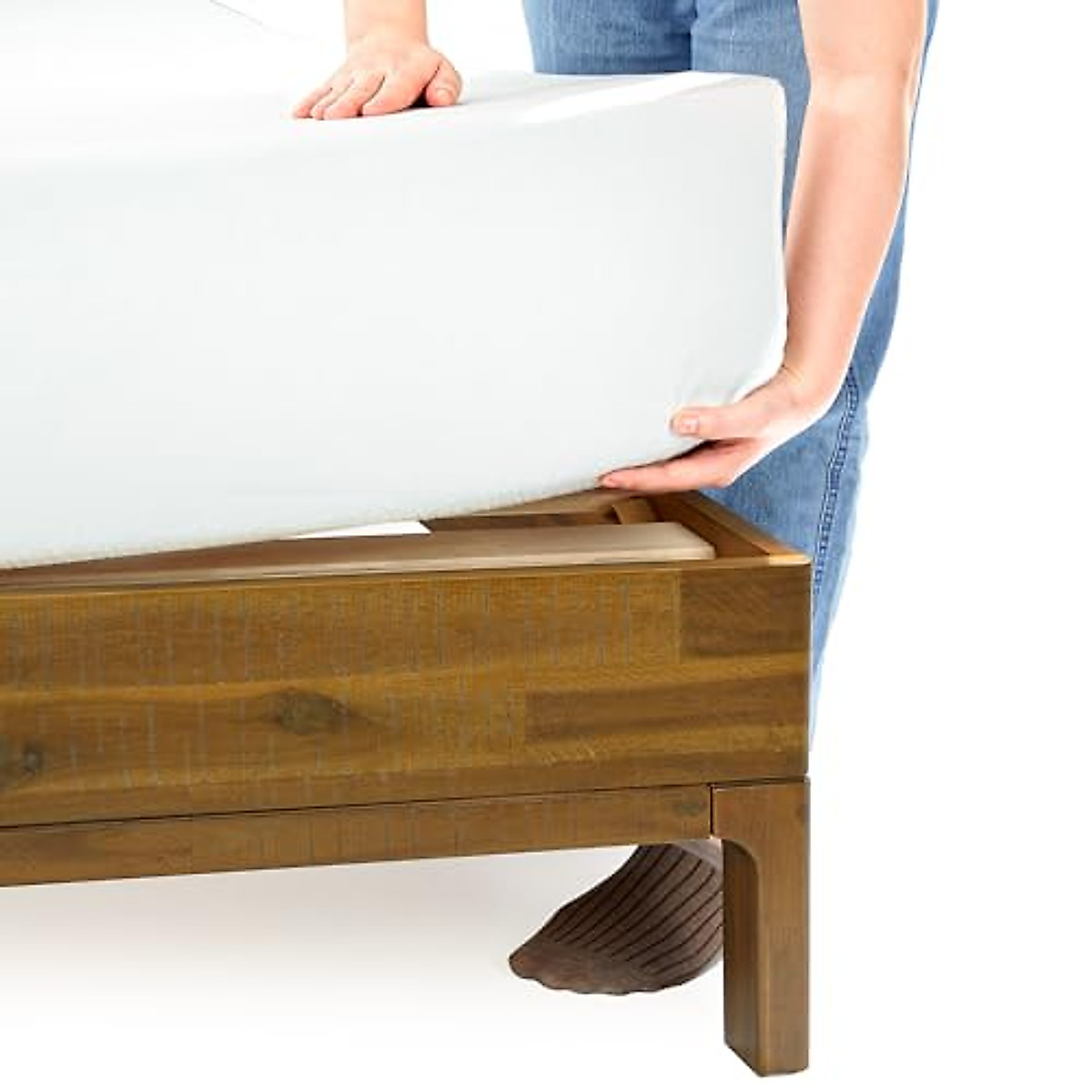 Bme Ethan Solid Wood King Bed Frame with Diamond Headboard - Rustic & Mid-century Modern - Acacia Wood Platform Bed - Compatible with All Mattresses - No Box Spring Needed - Rustic Dark Brown