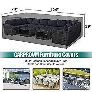 GARPROVM Outdoor Patio Furniture Covers Waterproof Patio Dining Table Couch Set Covers Rectangular with Upgraded 600D Material, 4 Windproof Buckles 124 x 70 x 29 Inch Heavy-Duty Large