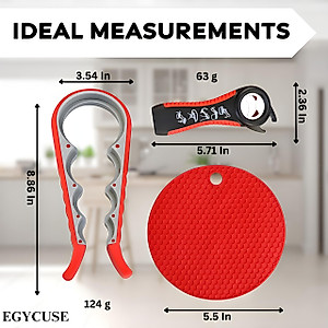 EGYCUSE Jar Opener Bottle Opener for Elderly Sufferers Children Weak Hands Seniors with Arthritis Can Opener Jar Lid Opener Jar Gripper Pad Silicone Handle 5-in-1 Multi-functional 3 Pc Set