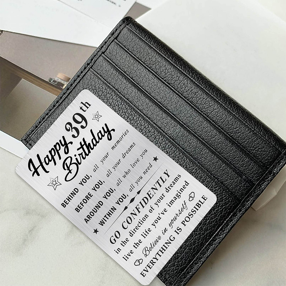 MOQIYXL Happy 39th Birthday Card for Men Women, Small Engraved Wallet Card for 39 Year Old Birthday Gifts