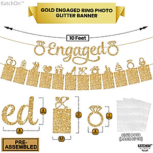 KatchOn, Gold Glitter Engaged Photo Banner - 2 String, 10 Feet, No DIY | Gold Engagement Party Decorations | Engagement Photo Banner for Bachelorette Party Decorations | She Said Yes Decorations