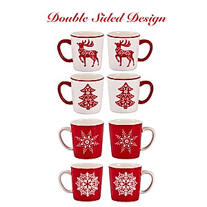 Bico Holly Jolly Ceramic Mugs, Set of 4, for Coffee, Tea, Drinks, Microwave & Dishwasher Safe