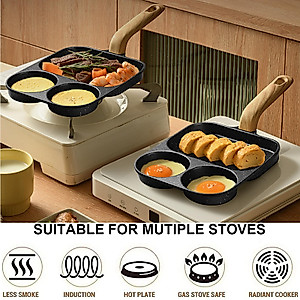 JUSTUP Nonstick Egg Frying Pan, 3-in-1 Nonstick Pan Divided Grill Frying Pan, Heat Resistant Handle 3 Section Skillet Mini Pancake Pan, Cooking Pan for Breakfast, Egg, Bacon and Burgers (Black)