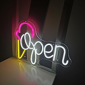 Open Neon Sign White, Open Neon Sign For Home Bar Decor, Open Neon Sign Custom For Ice Cream Store Decoration With USB Operated (15.7x11in)