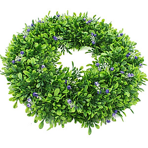 Delicaft 17" Artificial Boxwood Plastic Wreaths Spring Summer Front Door Wall Home Garden Office Wedding Decor (Green) (Green)