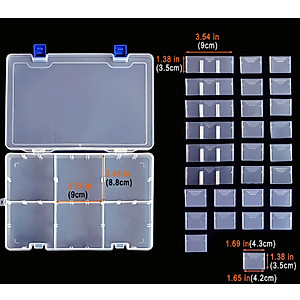 Qualsen 34 Grid Plastic Storage Box and 18 Grid Removable Compartment Box