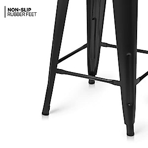 24 Inch Metal Bar Stools Set of 4, MoNiBloom Backless Counter Height Black Stackable Barstools with Square Seat for Indoor Outdoor