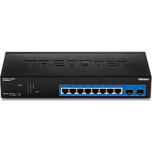 TRENDnet 10-Port Gigabit Web Smart Switch, 20 Gbps Switching Capacity, 8 x RJ-45 Ports, 2 x SFP, Slots, VLAN, QoS, LACP, IPv6 Support, Fanless, Rack Mountable, Lifetime Protection, TEG-082WS Black