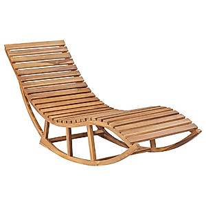 vidaXL Rocking Sun Lounger with Cushion, Outdoor Relaxation Chair, Durable Solid Teak Wood, Fine Sanded Smooth Appearance, Weather-Resistant, Red Check Pattern Cushion, Ideal for Patio/Balcony/Garden