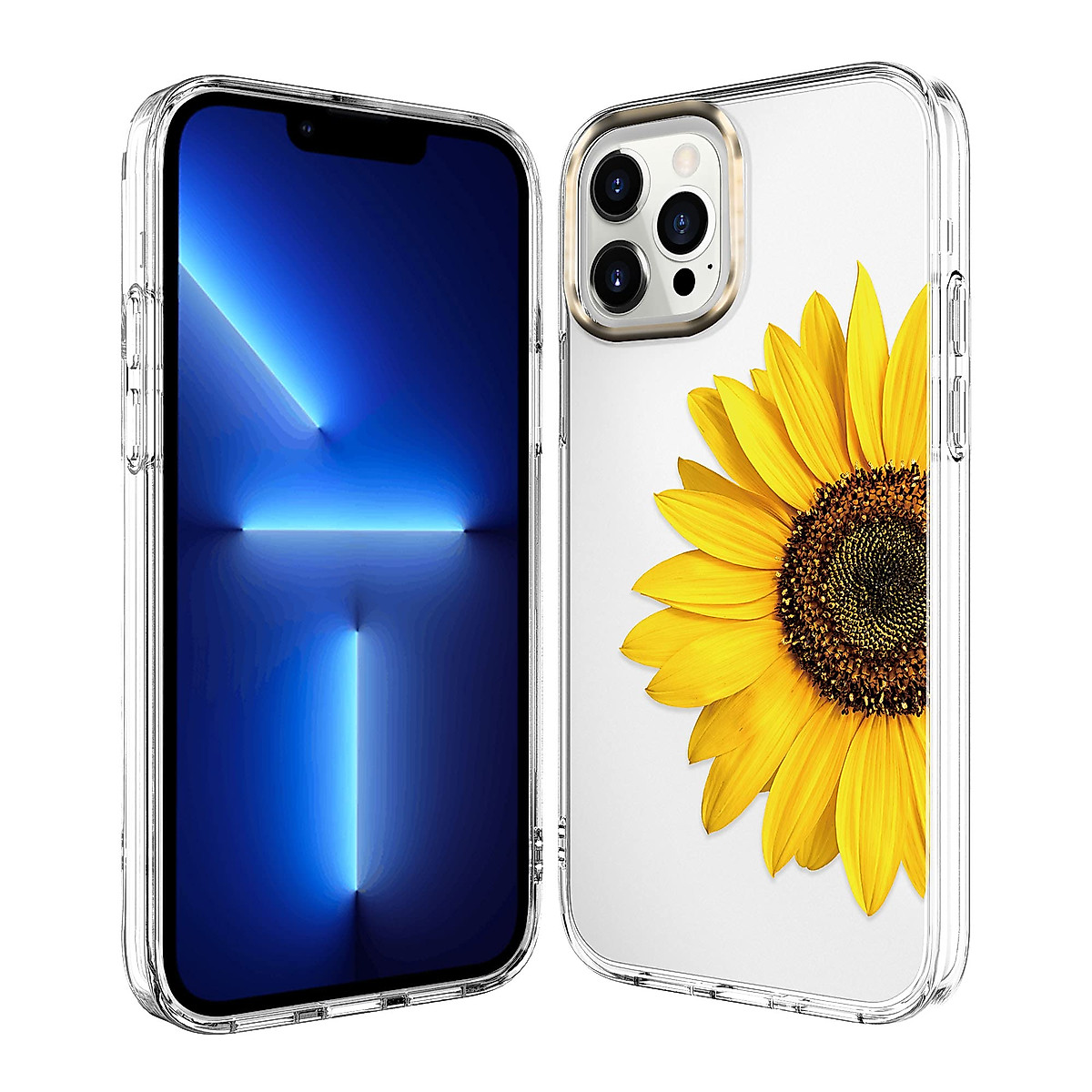 BAISRKE Compatible with iPhone 13 Pro Max Case,Clear Case with Flowers,for Girly Women,Shockproof Floral Pattern Hard Back Cover for iPhone 13 Pro Max Case 6.7 inch 2021 - Yellow Sunflower