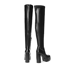 DREAM PAIRS Women's Sdob2305w Platform Over The Knee Thigh High Boots Chunky High Heels Square Toe Long Fall Y2K Gogo Boots, Black, Size 7.5
