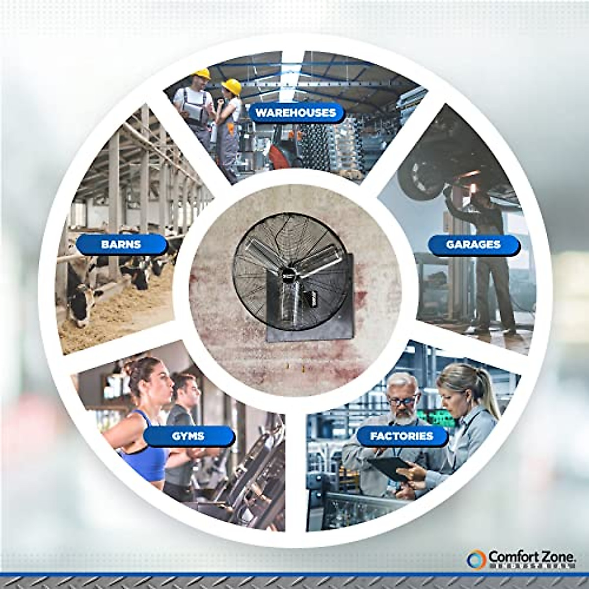 Comfort Zone CZHVW30EX 30” 2-Speed Oscillating High Velocity Industrial Wall Fan, All-Metal Construction, Adjustable Tilt, Steel Mounting Bracket with Adjustable Angle, Aluminum Blades, Black