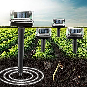 Aogist 1 Upgrade Mole, Ultrasonic Animal Waterproof Outdoor Solar Powered Gopher and Vole Chaser Humane Repel-pesticides, 4 Pack, Black, 4 Count