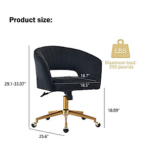 Nrizc Velvet Office Desk Chair, Upholstered Home Office Desk Chairs with Adjustable Swivel Wheels, Ergonomic Office Chair for Living Room, Bedroom, Office, Vanity Study (Black)