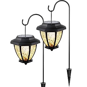 Eeauld Solar Pathway Lights, 2 Pack Shepherd Hook Lights Waterproof Hanging Solar Lights 34 Inch Outdoor Solar Lanterns 3000K Warm White