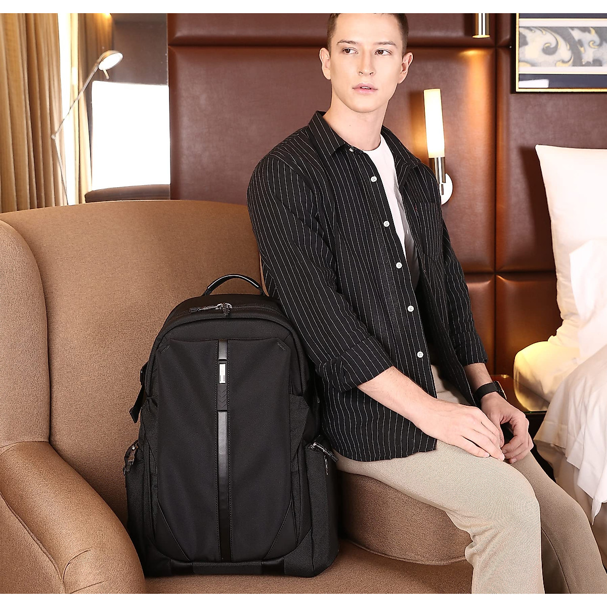 SINPAID BULL Laptop Backpack for Travel, Airplane Travel Essentials,Compact Business Bag,Computer Bag for Men Women fit 15.6 Inch Notebook,Black