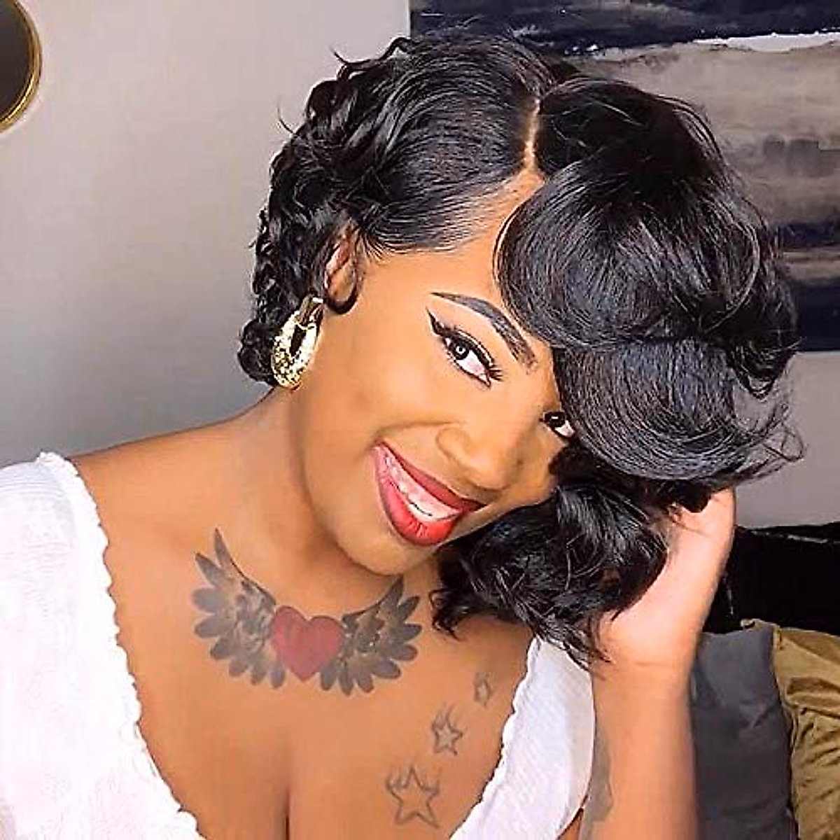 BeiSDWig Short Afro Curly Bob Wig Bob Wigs for Black Women Curly Synthetic Hair Wig Short Curly Bob Hairstyles