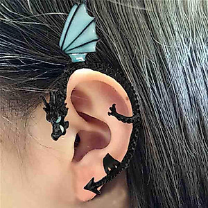 Black Dragon Ear Wrap Earrings for Women Piercing Men Gothic Punk Dragon Cuff Glowing Stud Earring Fashion