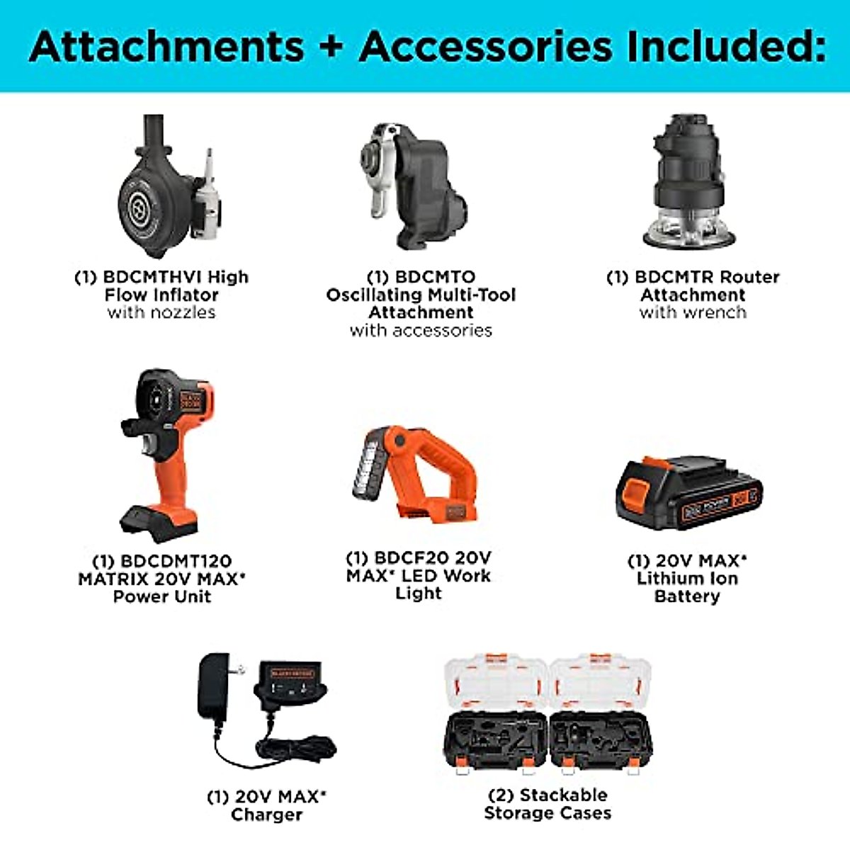BLACK+DECKER MATRIX 20V MAX Power Tool Kit, Includes Cordless Drill, 12 Attachments and Storage Case (BDCDMT1212KITC1)