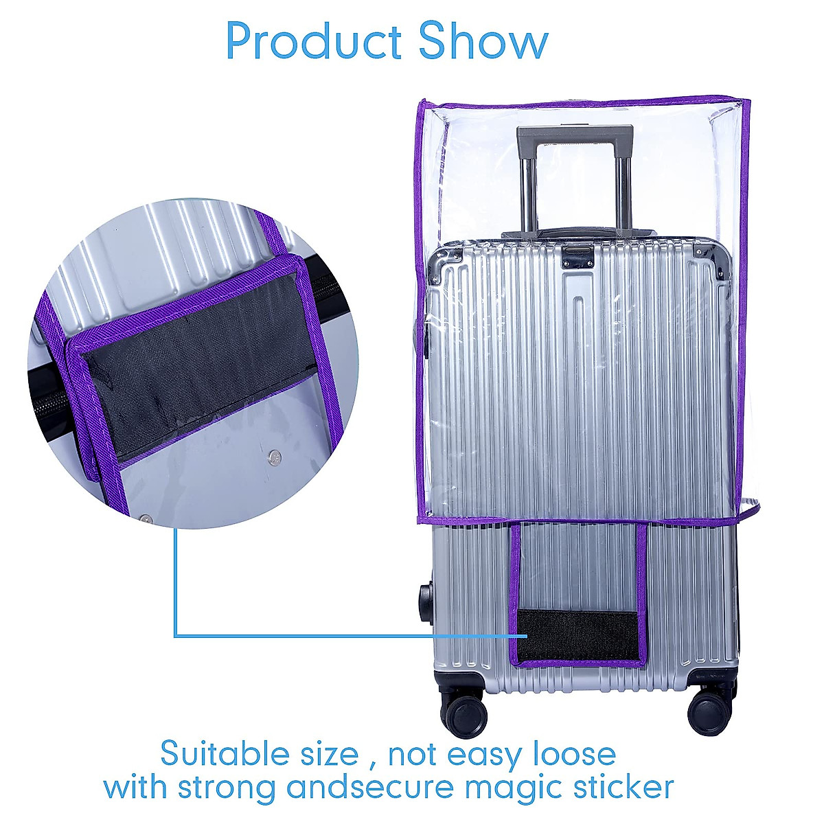 3 Pcs PVC Luggage Cover Waterproof Transparent Suitcase Cover Thicken Luggage Protector for Travel, Fits 20" 24'' 28" Luggage (Purple)