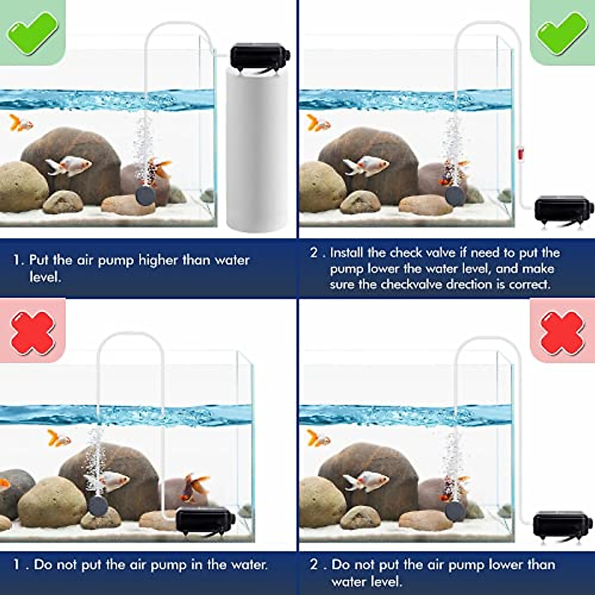 fishkeeper Aquarium Air Pump Fish Tank Aerator 2W/3W/4.5W/6W Ultra Quiet Adjustable Oxygen Pump Fish Tank Air Pump for 5-100 Gallon Tank