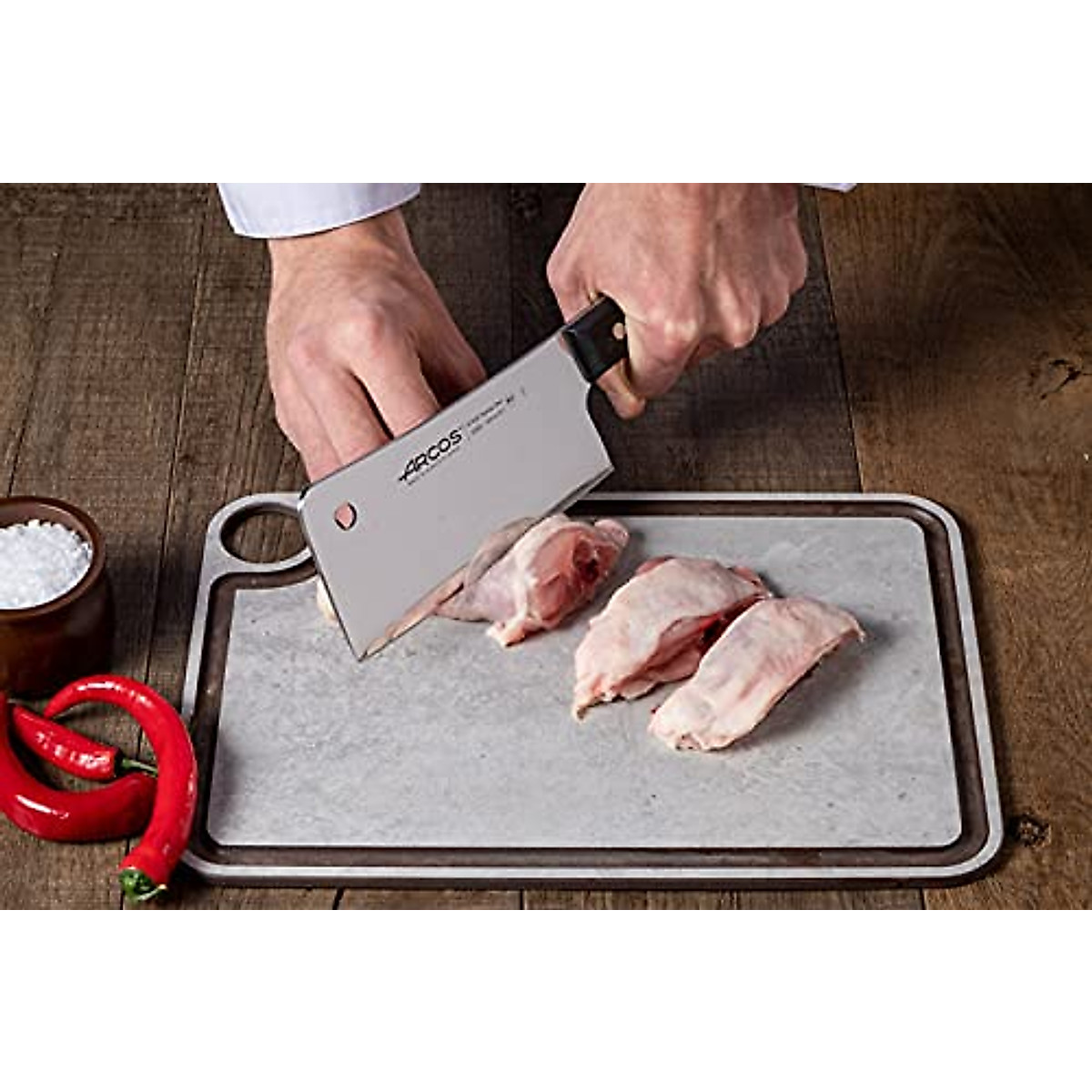 Arcos Cleaver Knife 6 Inch Nitrum Stainless Steel and 160 mm blade. 477 gr. Professional Knife for Boning. Ergonomic Polyoxymethylene POM Handle. Series Universal. Color Black