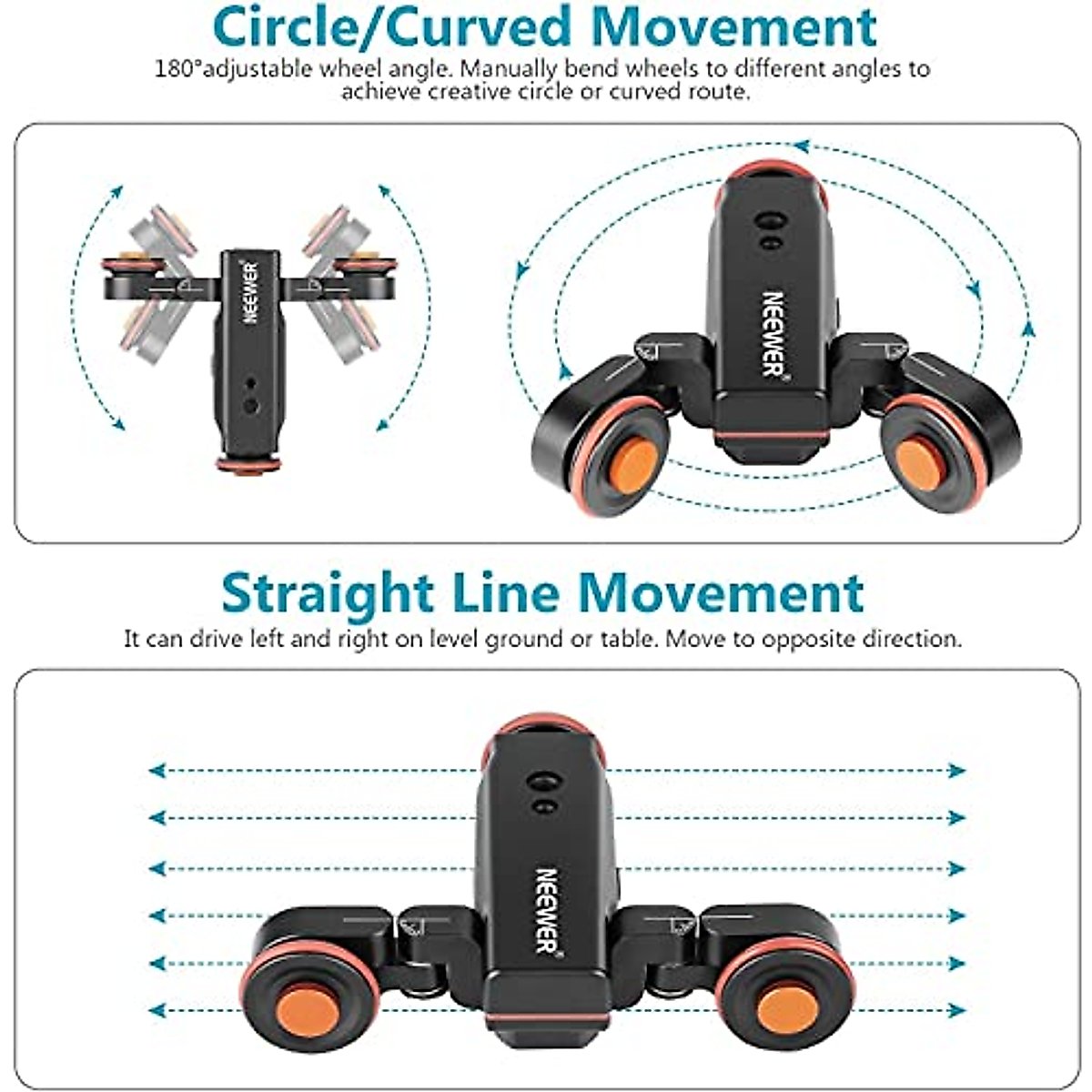 Neewer 3-Wheels Wireless Video Camera Dolly, 3-Speed Motorized Electric Track Rail Slider Dolly Car with Remote Control, Compatible with DSLR Camera, Camcorder, Gopro, iPhone, and Android Smartphone
