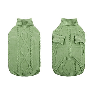 Queenmore Small Dog Pullover Sweater, Cold Weather Cable Knitwear, Classic Turtleneck Thick Warm Clothes for Chihuahua, Bulldog, Dachshund, Pug, Yorkie (Green, Small)