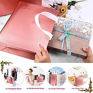 Set of 12 Glossy Reusable Grocery Bags Reusable Gift Bags with Handles Bachelorette Gift Bag Non-Woven Bridesmaid Gift Bag for Women Birthday Wedding Party Mother's Day Christmas Rose Gold