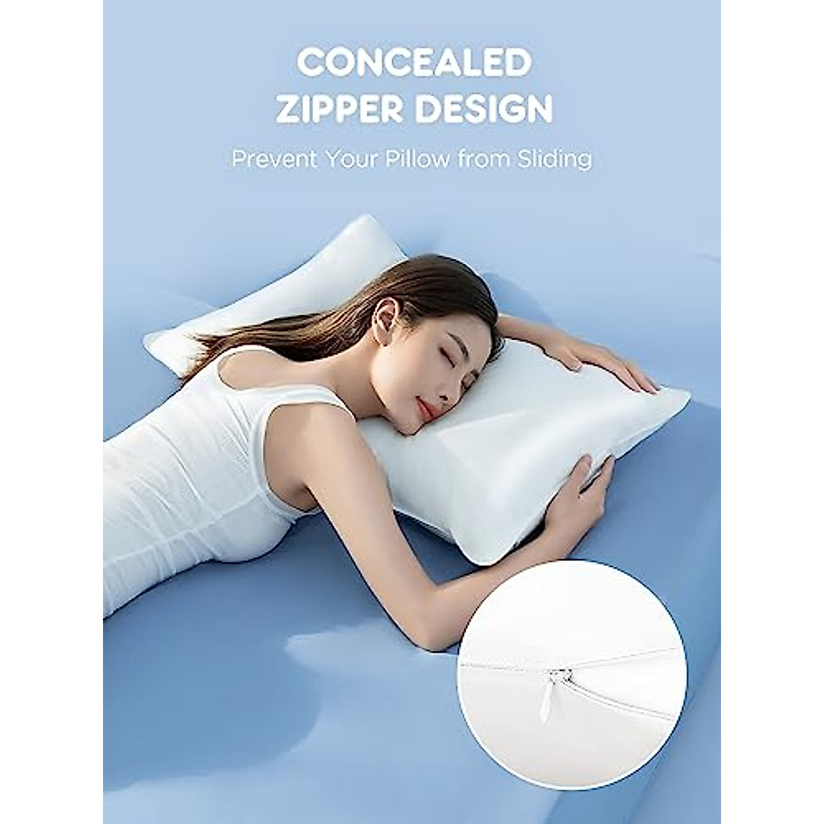 Mulberry Silk Pillowcase for Hair and Skin, SGMSILK 22 Momme Natural 6A Silk Pillow Case with Zipper Soft Texture, Single Sided Washable Pure Silk Pillow Cover(White, Standard 20"x26")