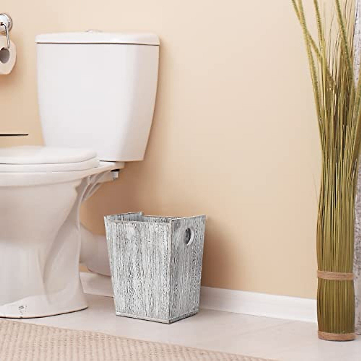 ETELI Wood Waste Basket Small Trash Can for Office Rectangular Garbage Can Decorative with 2 Handles for Bathroom Bedroom Kitchen Hotel