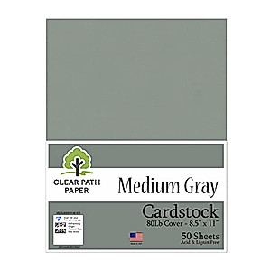 Medium Gray Cardstock - 8.5 x 11 inch - 80Lb Cover - 50 Sheets - Clear Path Paper
