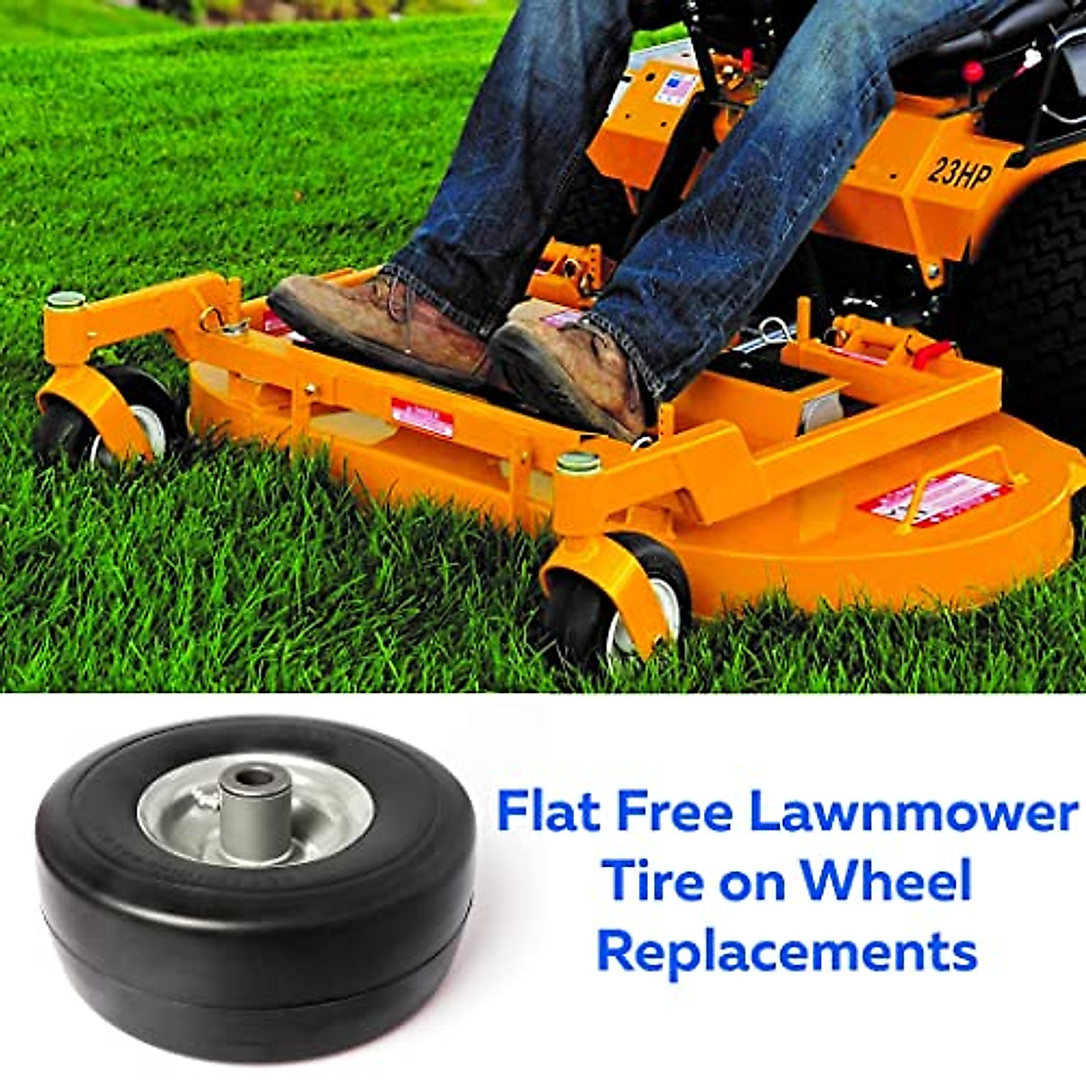 AR-PRO (2-Pack) 9x3.50-4” Flat Free Lawnmower Tire and Wheel Assemblies - PU Tire on Wheel and Adapter Kits with 4" Centered Hub, 3/4" Bushings