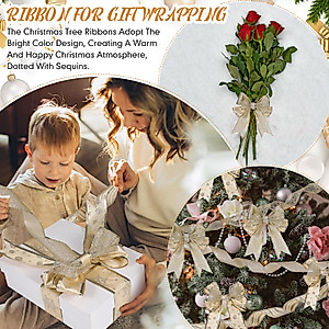 Jutom 6 Rolls Champagne Christmas Ribbon Wired 1.5 Inch Gold Christmas Tree Ribbon Glitter Mesh Ribbon Satin Snowflake Ribbon for Crafts, Gift Wrapping, Tree, Wreaths, Garland Total 36 Yard