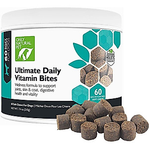 Only Natural Pet Ultimate Daily Vitamins - Complete Multivitamin Supplement for Dogs Balanced Health & Vitality - Senior Small & Large Canine Food Immune Digestive Support -60 Soft Chews (Pack of 2)