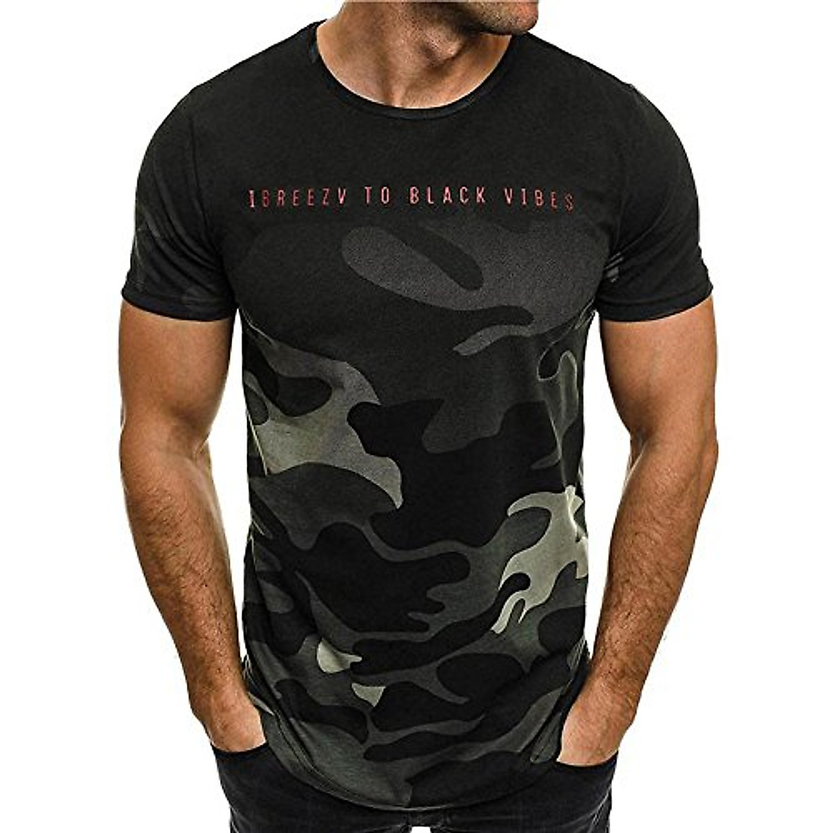YOMXL Mens Hip Hop Camouflage T-Shirt Tie-Dyed Hipster Camo Tees Classic Basic Solid Ultra Soft Cotton T Shirt