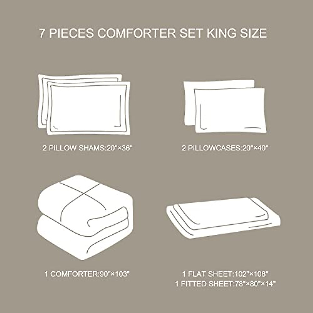 Boho Comforter Set King,7 Pieces Bed in a Bag White Grey Comforter Geometric Bohemian Bedding Set with Pillowcases Soft Microfiber Comforter and Sheet Set King Size