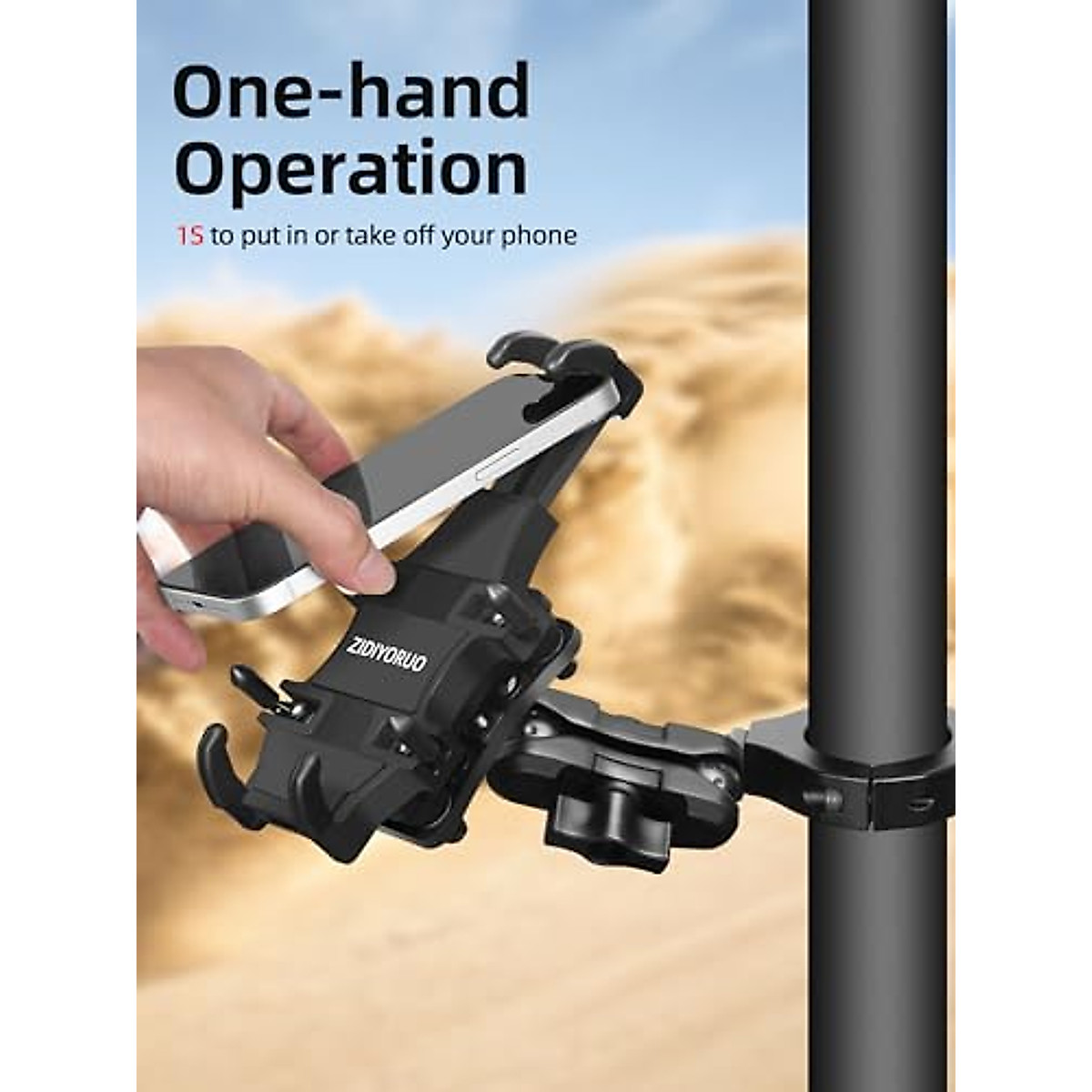 ZIDIYORUO Anti-Vibration UTV Phone Mount Heavy Duty, Full Protection UTV Phone Holder with Aluminum Bracket Fit for 1.75-2" Roll Cage, Adjustable UTV Cell Phone Holder Holds 4.7-7.1" Phones